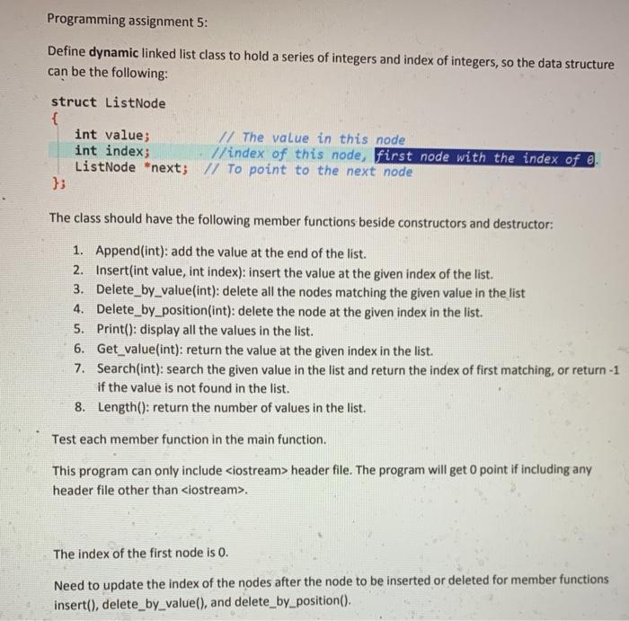 Solved Programming assignment 5: Define dynamic linked list | Chegg.com
