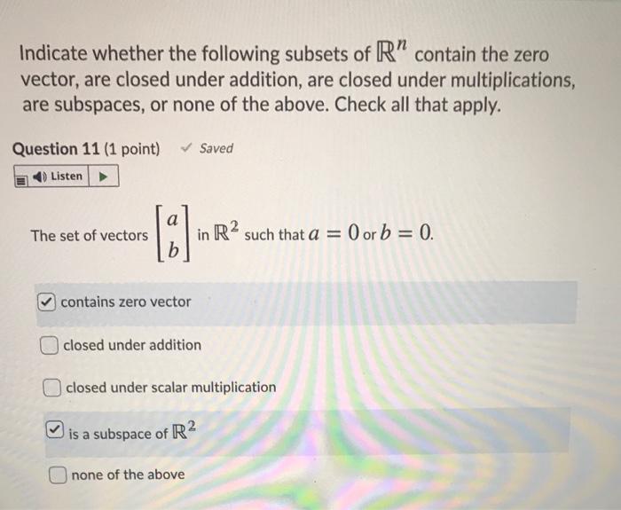 Solved Indicate whether the following subsets of R" contain | Chegg.com