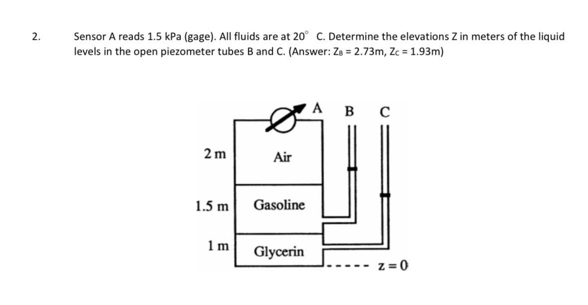 Solved Sensor A reads 1.5kPa (gage). ﻿All fluids are at | Chegg.com