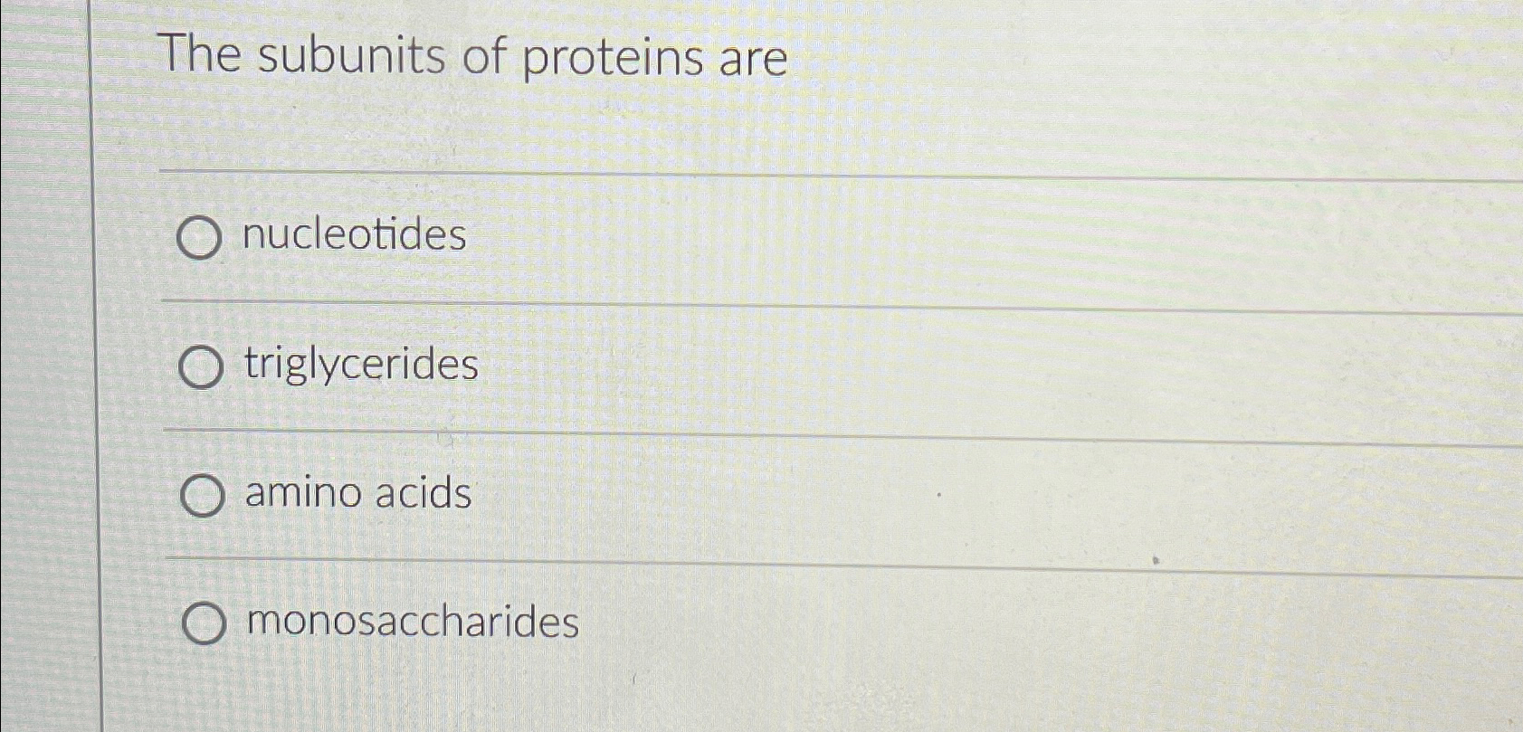 Solved The subunits of proteins | Chegg.com