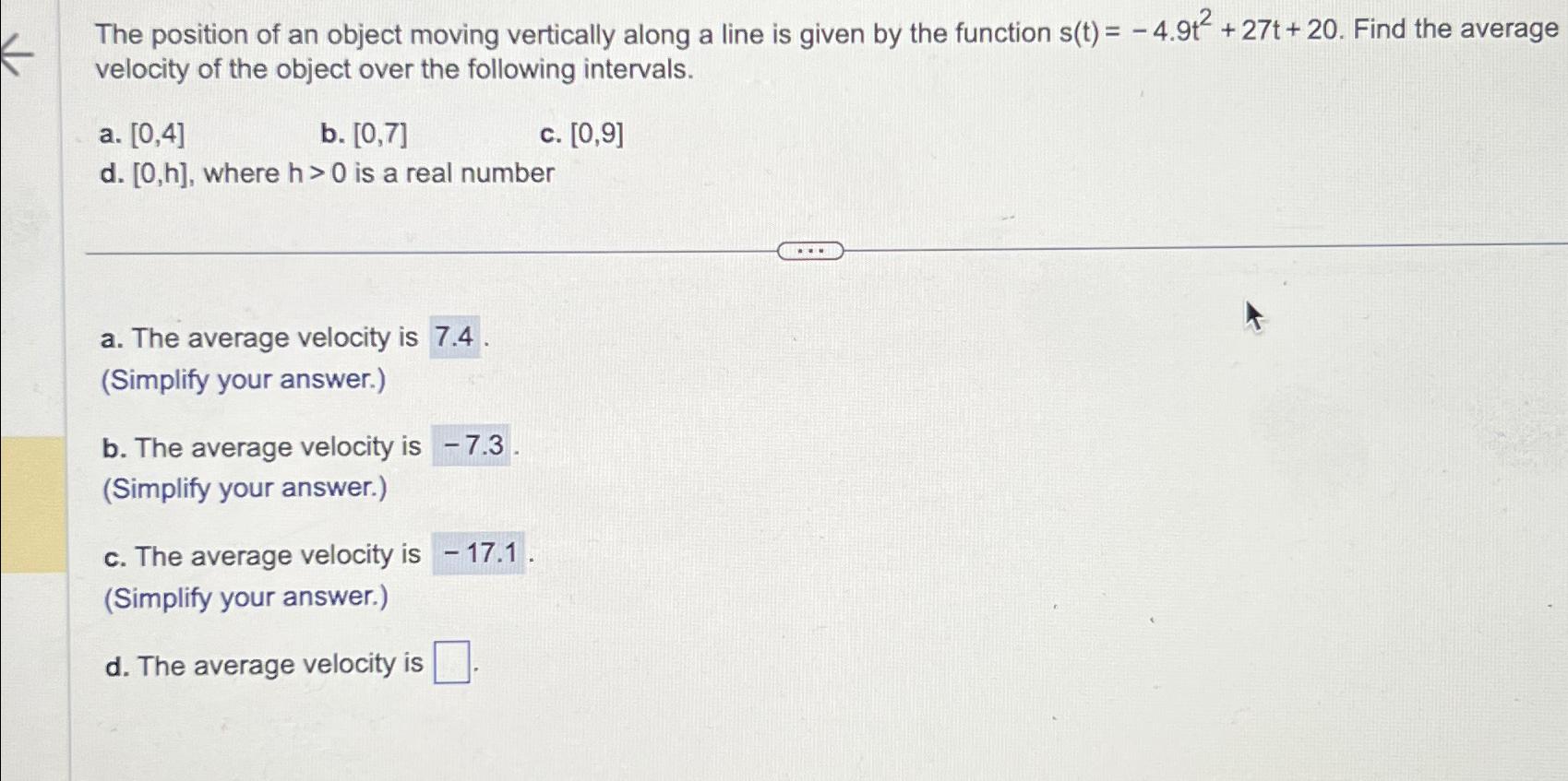 Solved The position of an object moving vertically along a | Chegg.com