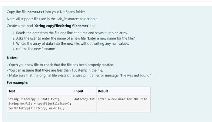 Solved Copy the file names.txt into your NetBeans folder | Chegg.com