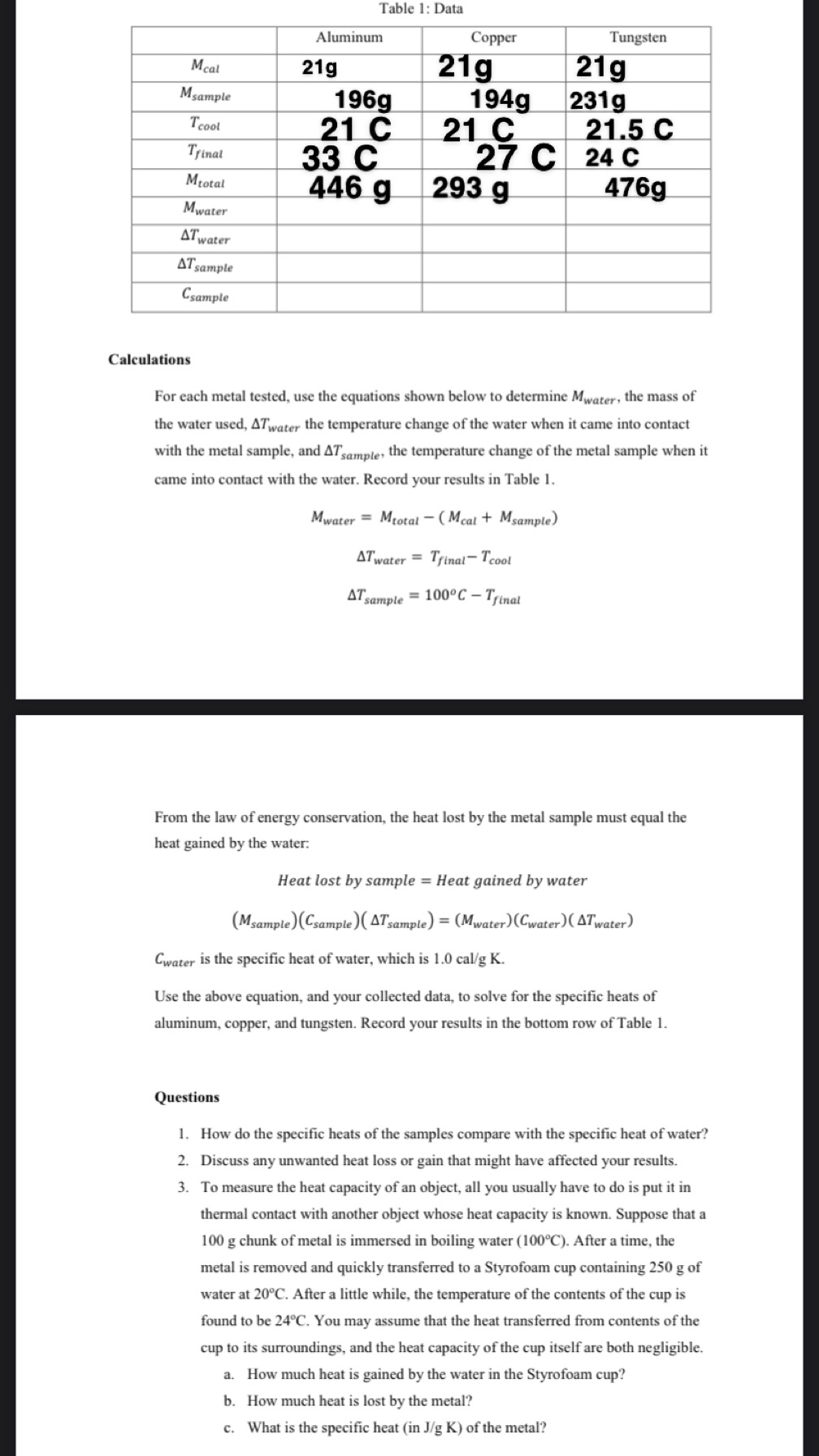 Solved I needed urgently thanks Table 1: | Chegg.com