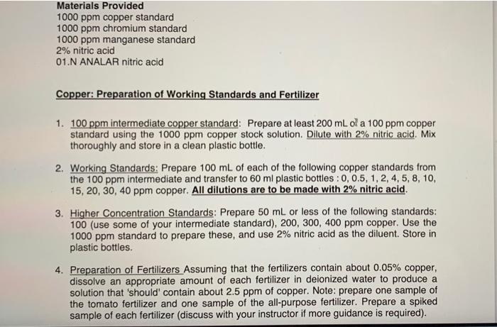 Solved Materials Provided 1000 ppm copper standard 1000 ppm | Chegg.com