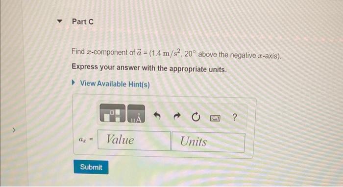 Solved Find x-component of a=(1.4 m/s2,20∘ above the | Chegg.com