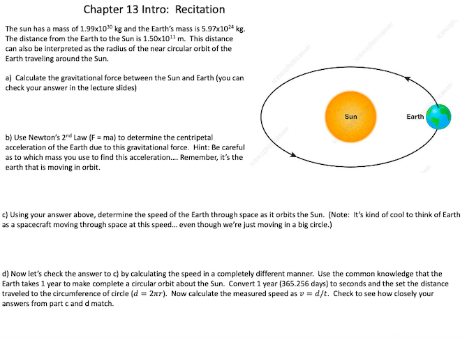 Solved Chapter 13 ﻿Intro: RecitationThe sun has a mass of | Chegg.com