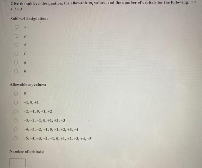 Solved Give the sublevel designation, the allowable my | Chegg.com