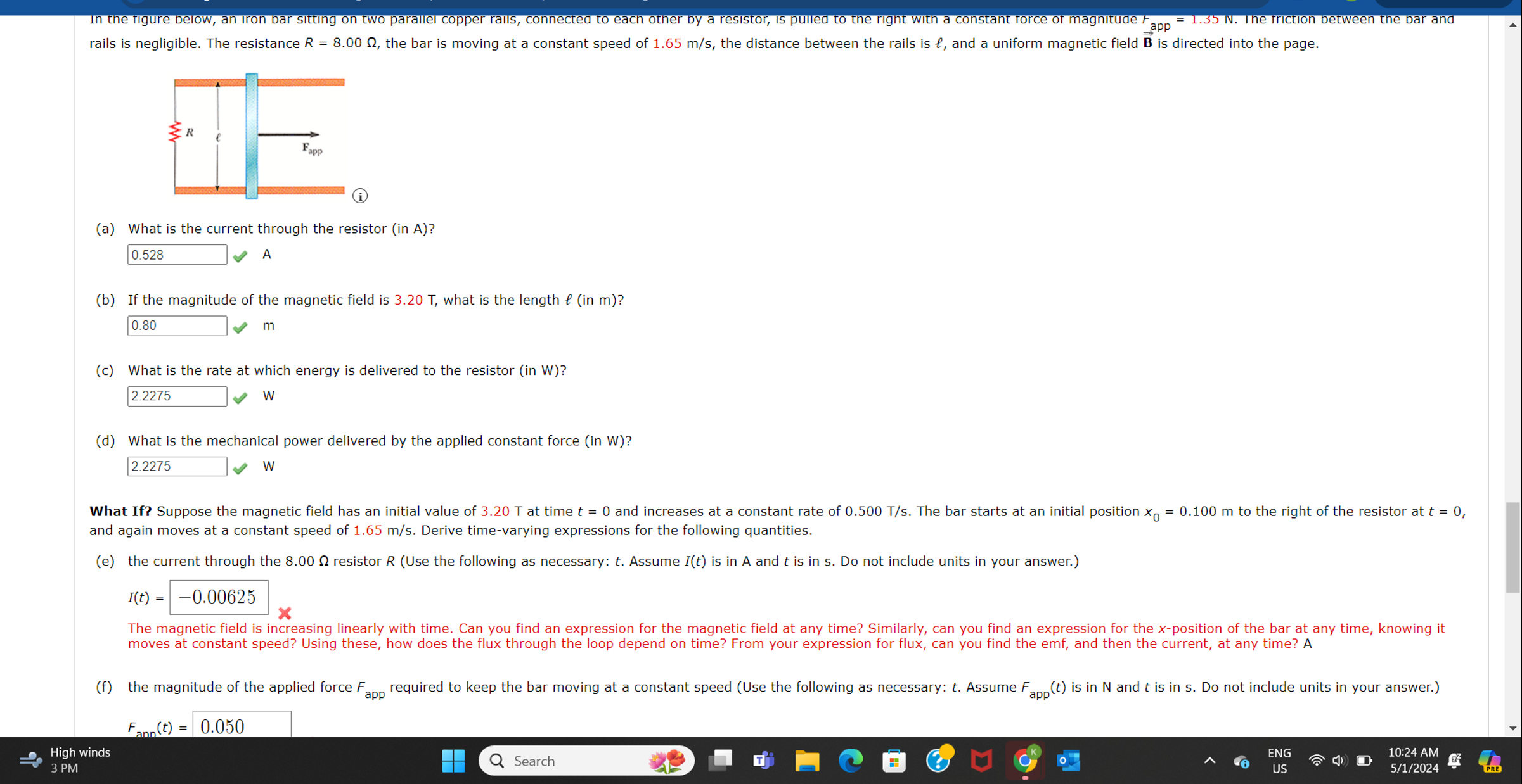 Solved rails is negligible. The resistance R=8.00Ω, ﻿the bar | Chegg.com