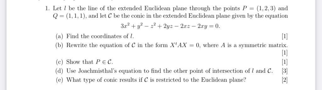 Solved 1. Let l be the line of the extended Euclidean plane | Chegg.com