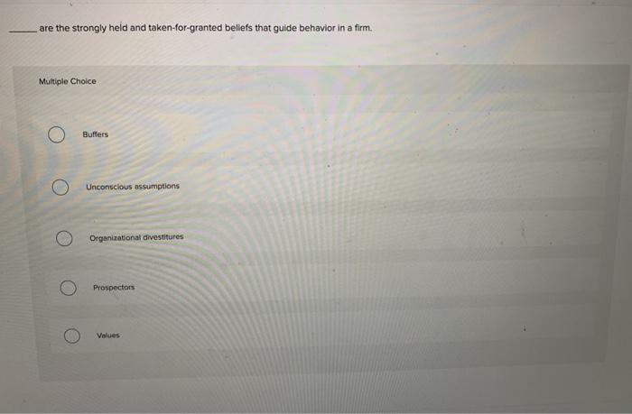 Solved are the strongly held and taken-for-granted beliefs | Chegg.com