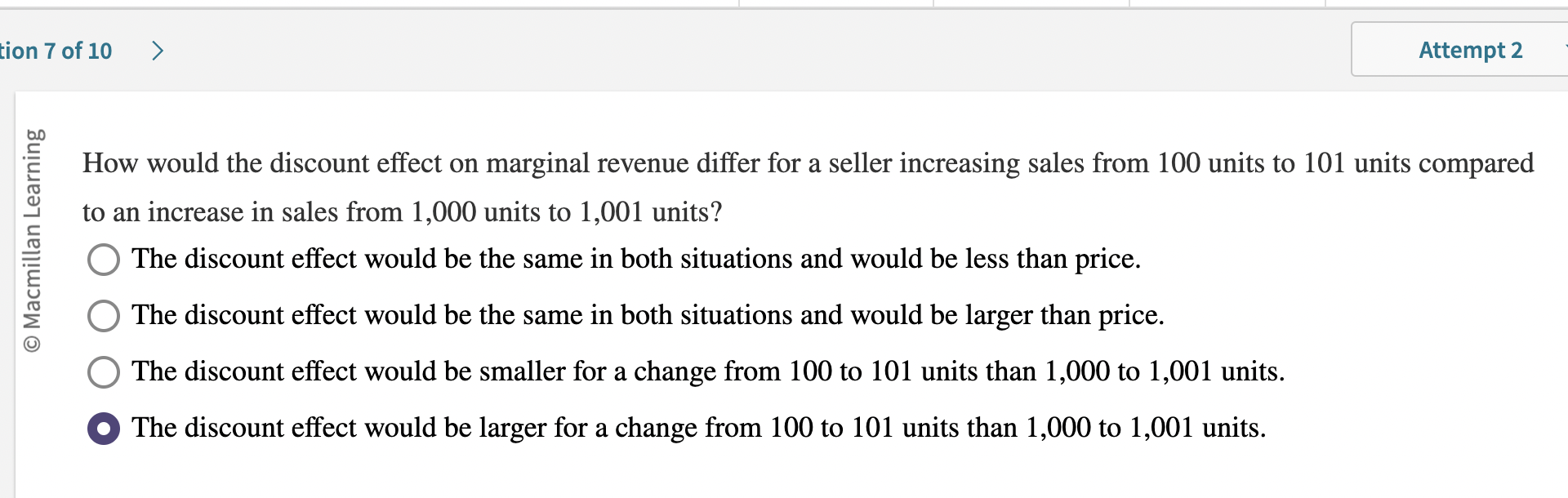 Solved How would the discount effect on marginal revenue | Chegg.com