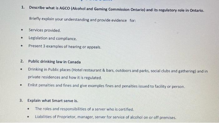 1. Describe what is AGCO (Alcohol and Gaming | Chegg.com