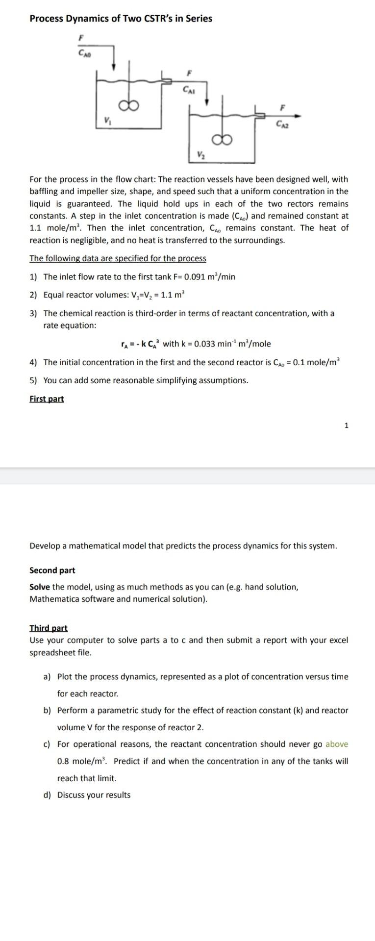 Process Dynamics of Two CSTR's in Series F CAO ਵਿੱਚ | Chegg.com