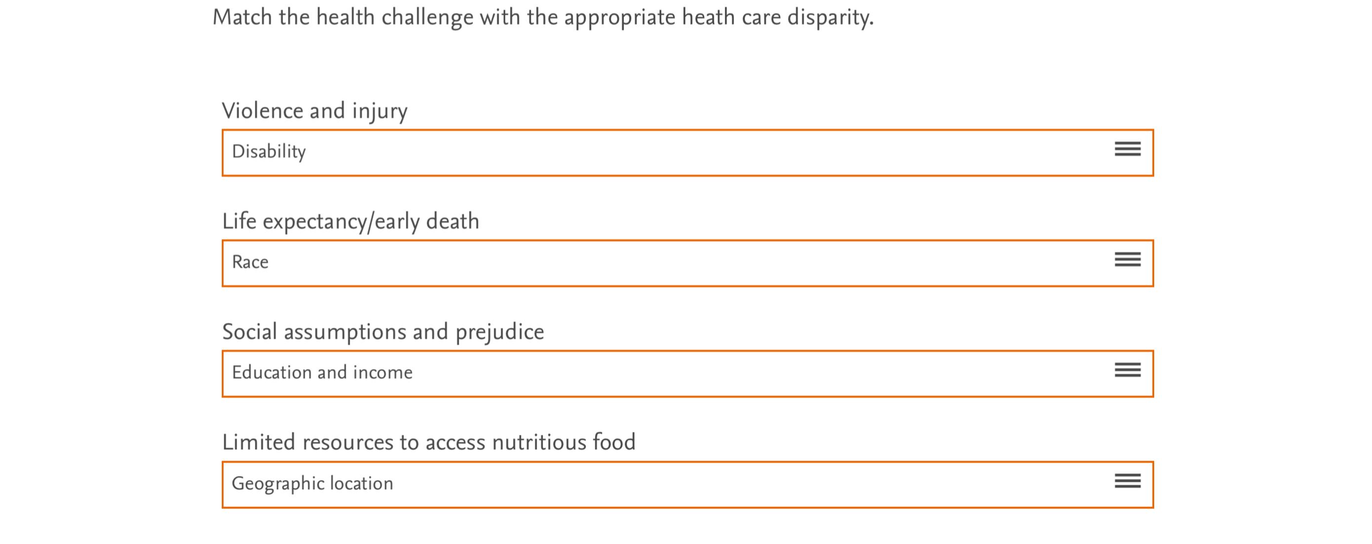 Solved Match the health challenge with the appropriate heath | Chegg.com