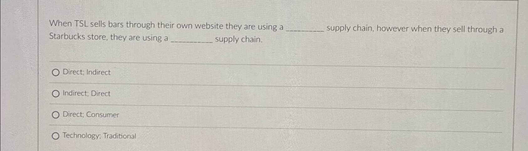 Solved When TSL sells bars through their own website they | Chegg.com