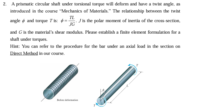 Solved 2. ﻿A prismatic circular shaft under torsional torque | Chegg.com