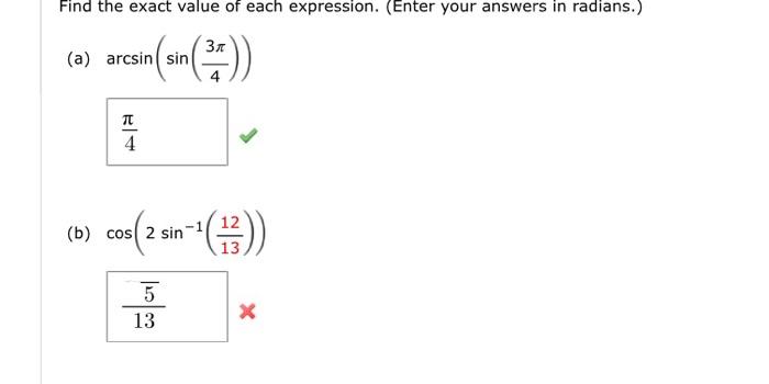 Solved Find the exact value of each expression. (Enter your | Chegg.com