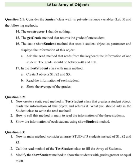 Solved with java Student class :class Student{ | Chegg.com
