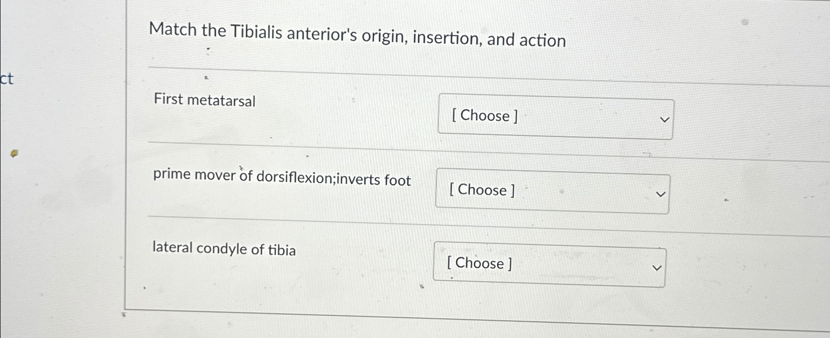 Solved Match the Tibialis anterior's origin, insertion, and | Chegg.com