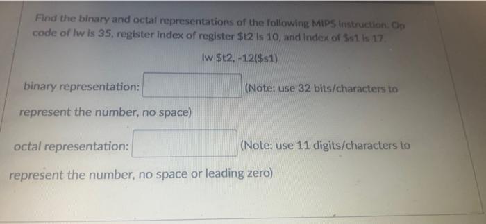 Solved Find the binary and octal representations of the | Chegg.com