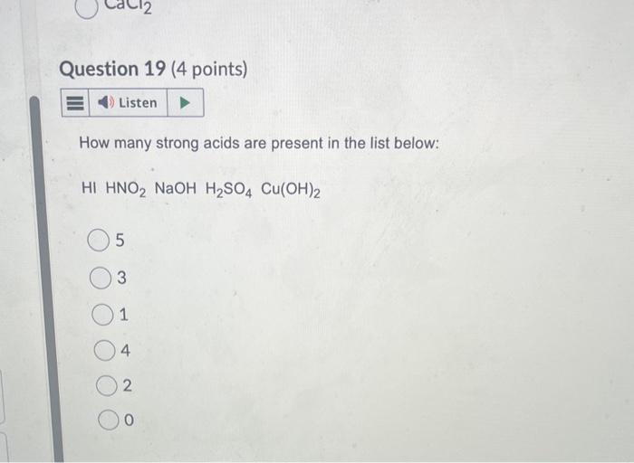 Solved How many strong acids are present in the list below: | Chegg.com