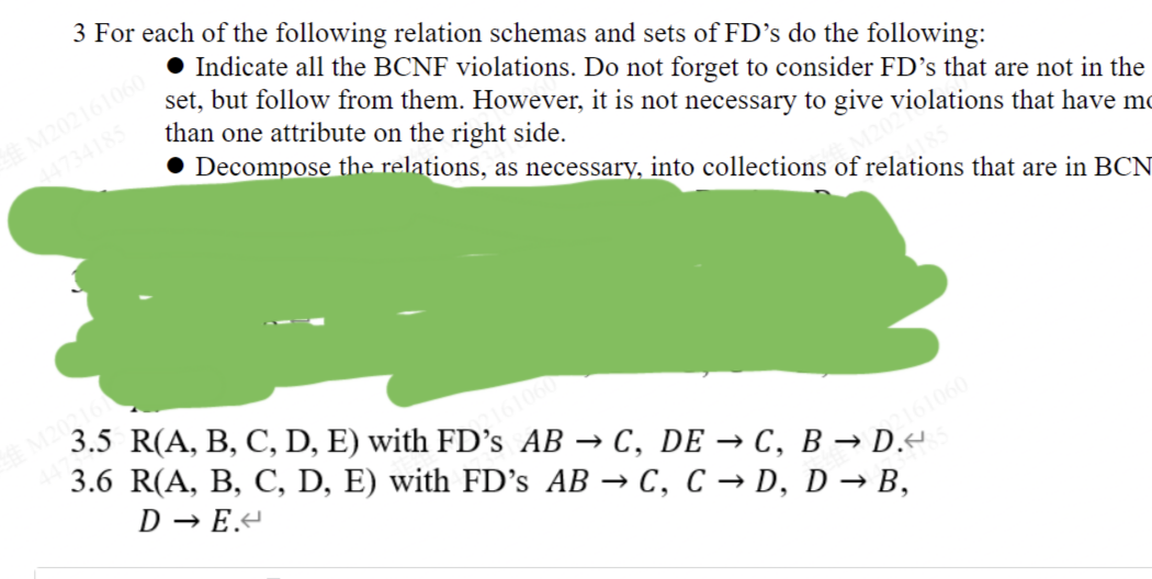 Solved For each of the following relation schemas and sets | Chegg.com