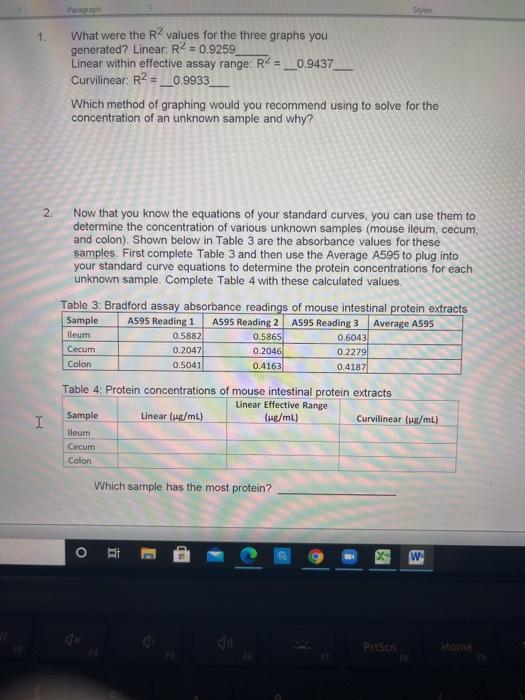 Solved Paragraph sivies 1. What were the R2 values for the | Chegg.com