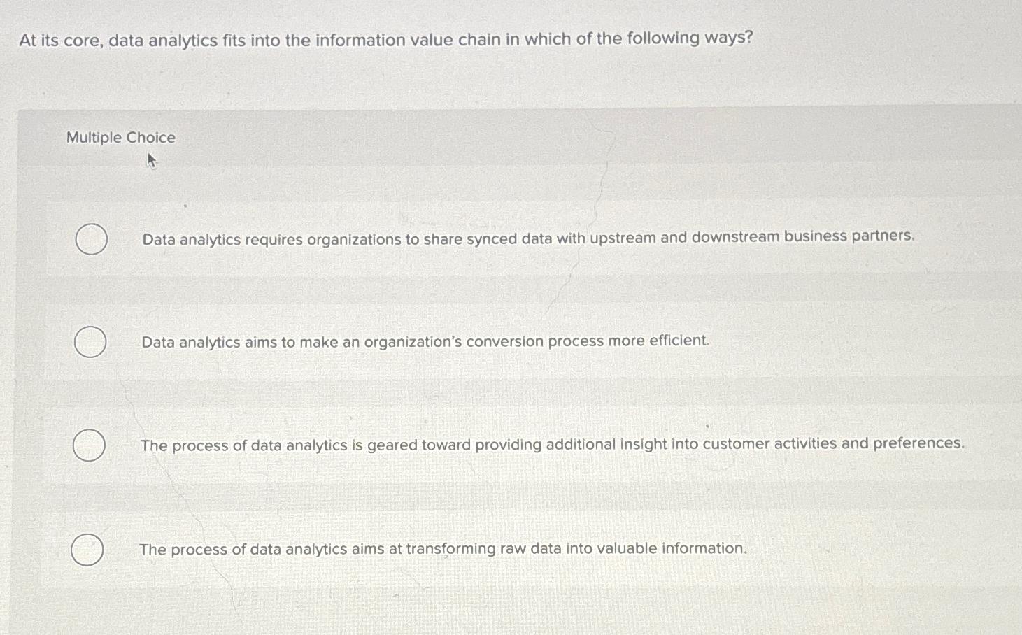 Solved At its core, data analytics fits into the information | Chegg.com