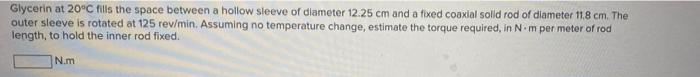 Solved Glycerin at 20°C fills the space between a hollow | Chegg.com