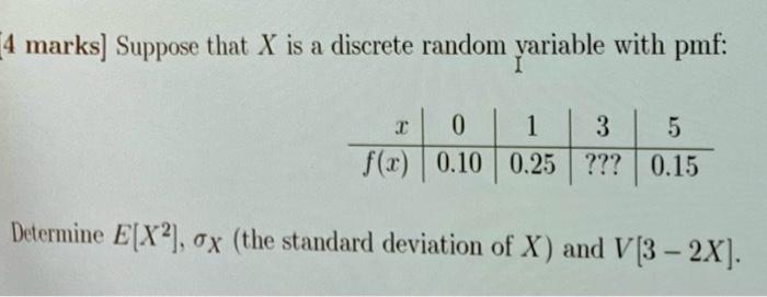 Solved 4 marks] Suppose that X is a discrete random variable | Chegg.com