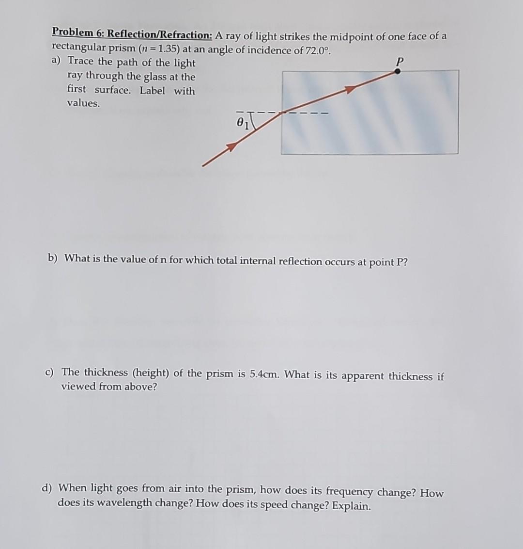 Solved Problem 6: Reflection/Refraction: A ray of light | Chegg.com