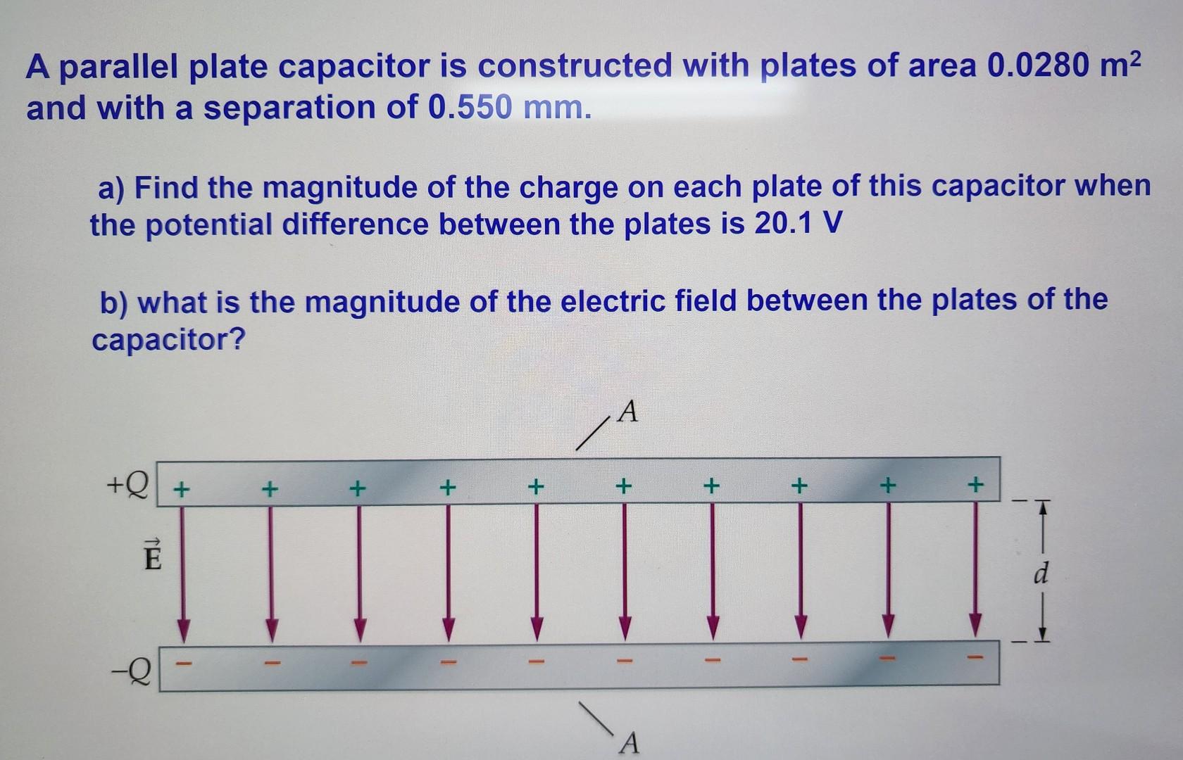 Solved A parallel plate capacitor is constructed with plates | Chegg.com
