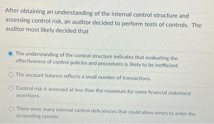 Solved After obtaining an understanding of the internal | Chegg.com