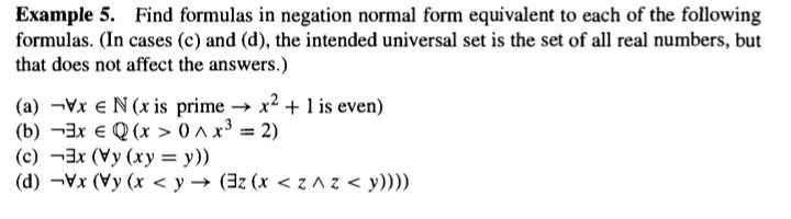 Solved Example 5. Find formulas in negation normal form | Chegg.com