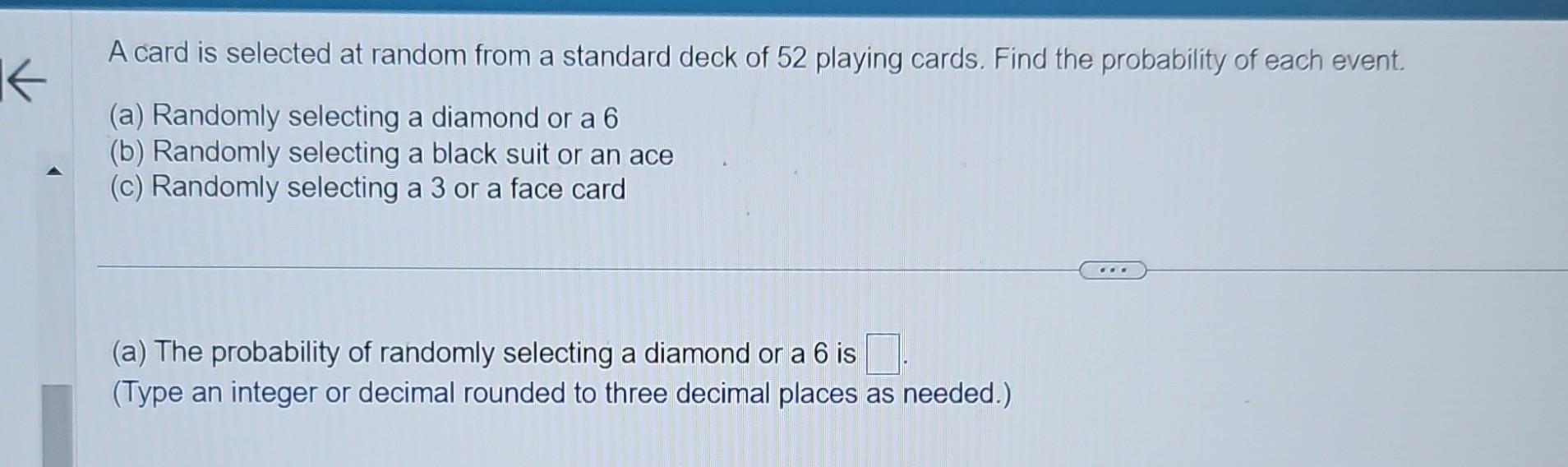 Solved A card is selected at random from a standard deck of | Chegg.com