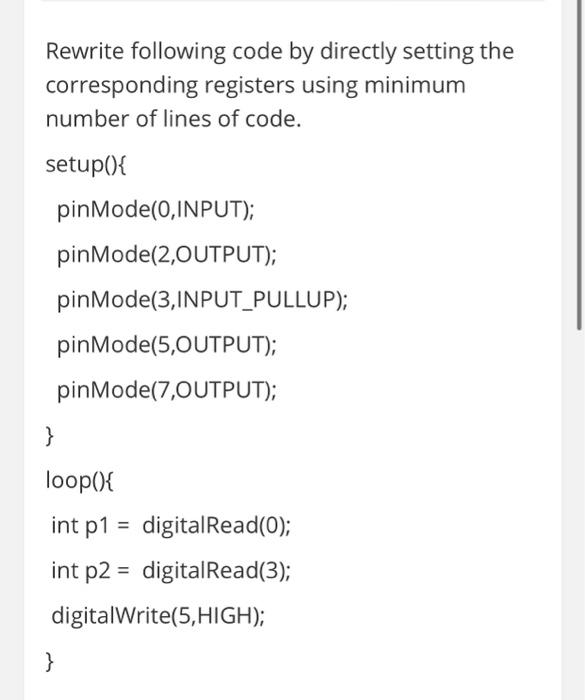 Solved Rewrite following code by directly setting the | Chegg.com