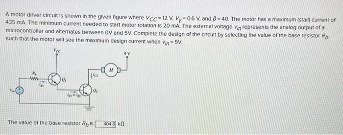Solved A motor driver circuit is shown in the given figure | Chegg.com