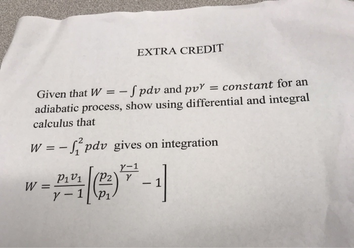 Solved EXTRA CREDIT Given that W = - [ pdv and pyy = | Chegg.com