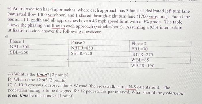 Solved 4) An intersection has 4 approaches, where each | Chegg.com