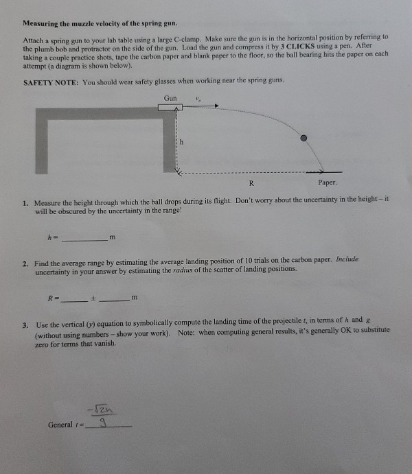Solved Measuring the muzzle velocity of the spring gun. | Chegg.com