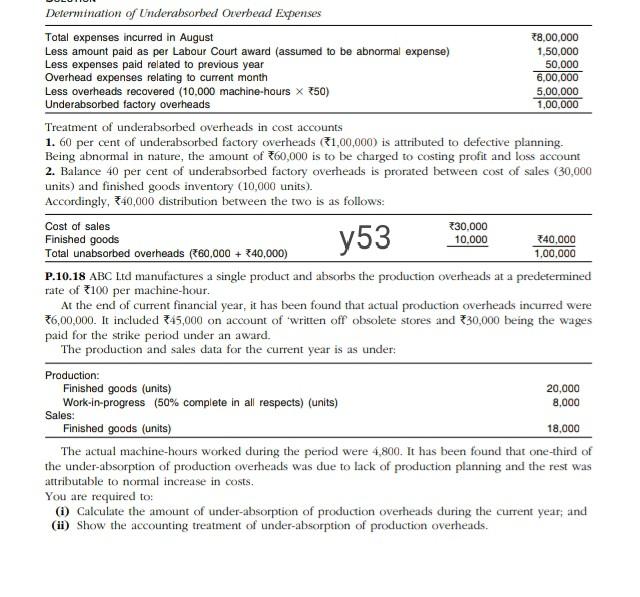 Solved 6.00.000 y53 Determination of Underabsorbed Overhead | Chegg.com