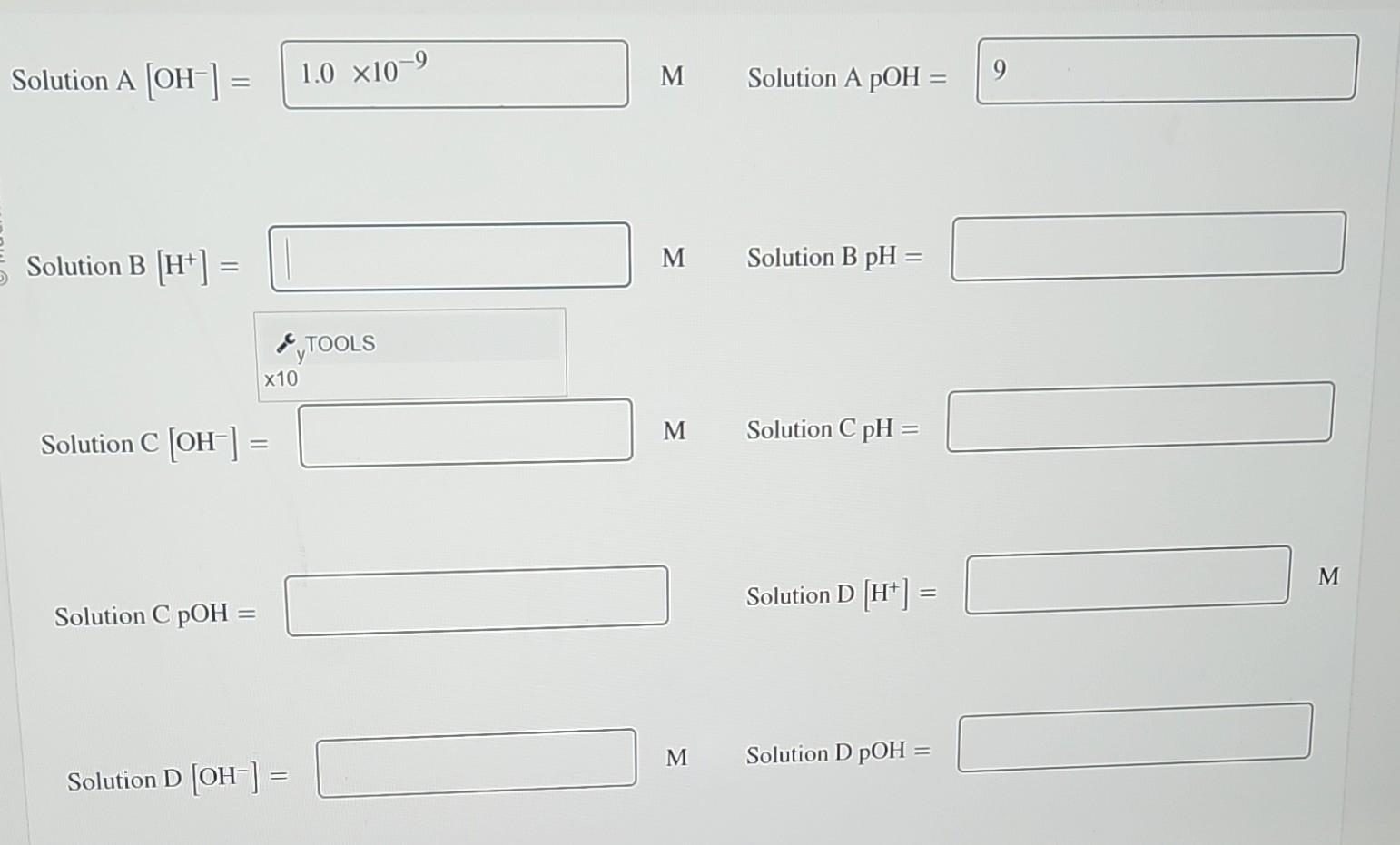 Solved Complete this table to show the pH and pOH of each | Chegg.com