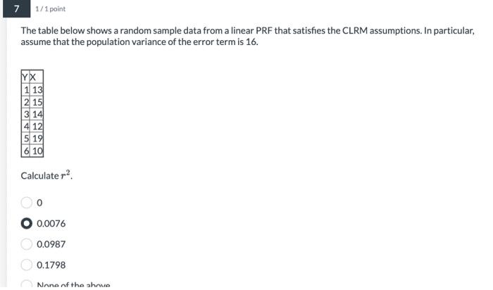 Solved The table below shows a random sample data from a | Chegg.com