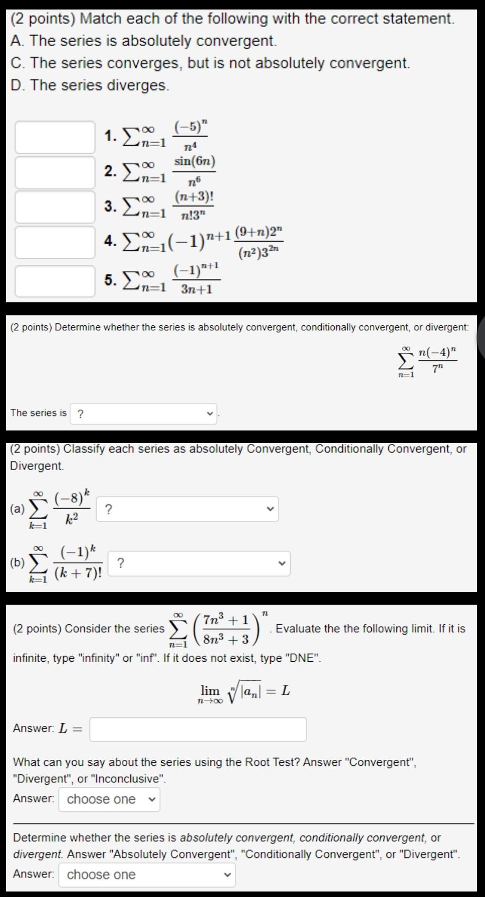 Solved (2 points) Match each of the following with the | Chegg.com