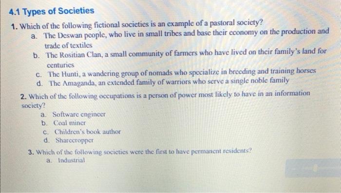 Solved 1. Which of the following fictional societies is an | Chegg.com