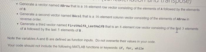 Solved Matlab Exercise: Vector Creation (concatenation and | Chegg.com
