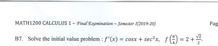 Solved MATH1200 CALCULUS 1 - Final Examination - Semester | Chegg.com