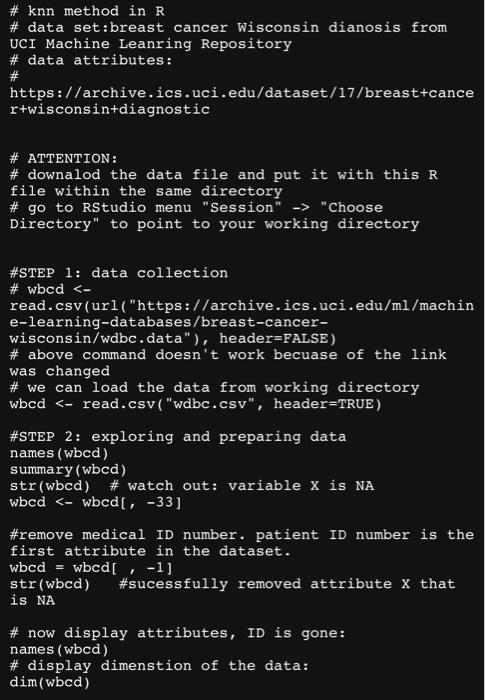 Solved \# knn method in R \# data set:breast cancer | Chegg.com