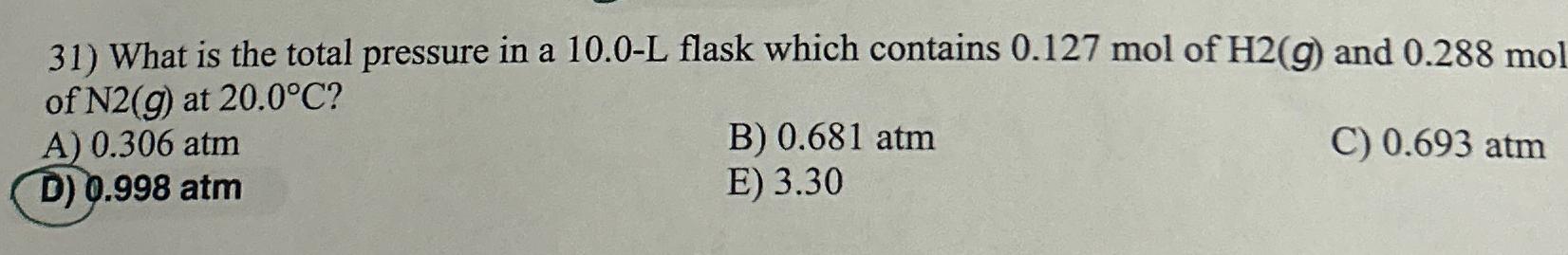 Solved What is the total pressure in a 10.0-L flask which | Chegg.com