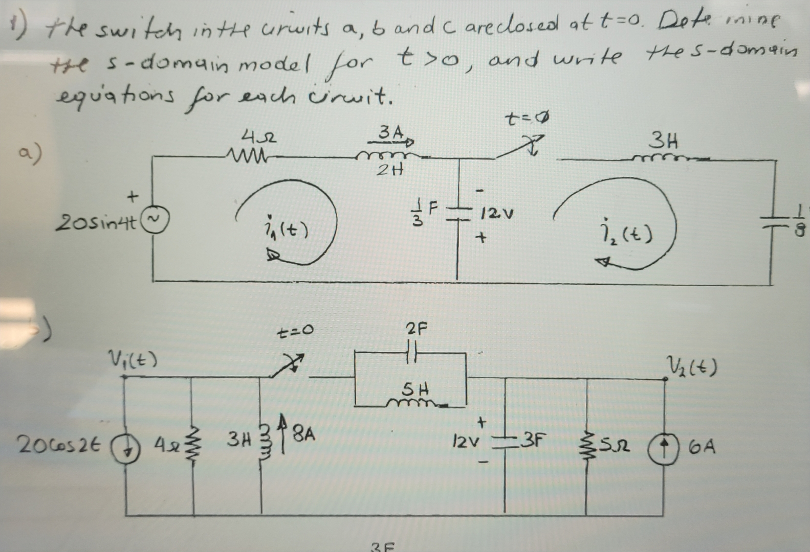 the switch inthe urwits a,b ﻿and c ﻿areclosed at t=0. | Chegg.com